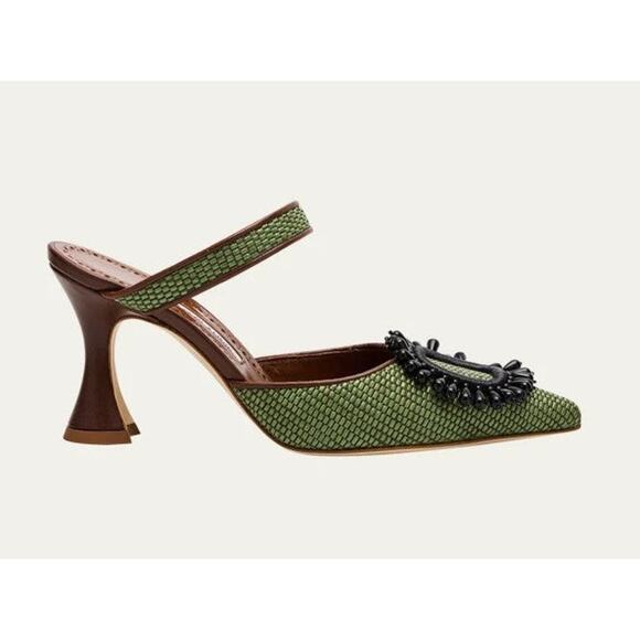 Manolo Blahnik | Shoes | Manolo Blahnik Atika Woven Ornament Mule Pumps ...
